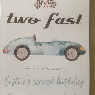 Growing up Two Fast Birthday Invitation Editable, Blue Race Car Second ...