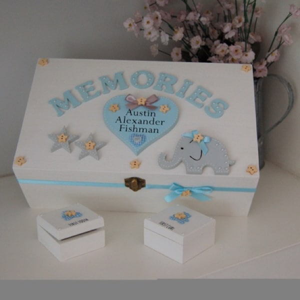 Elephant and Stars Nursery Decor, Nursery Storage, Baby Keepsake, Baby ...