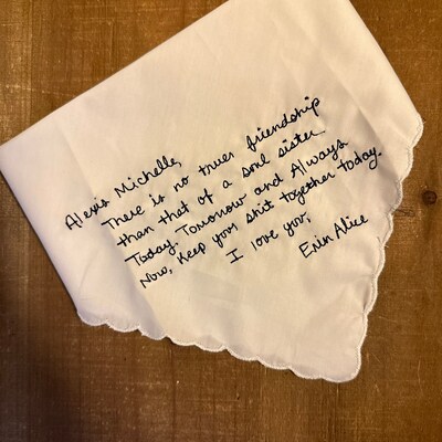 Handwritten Handkerchief Embroidered Wedding Handkerchief Wedding ...
