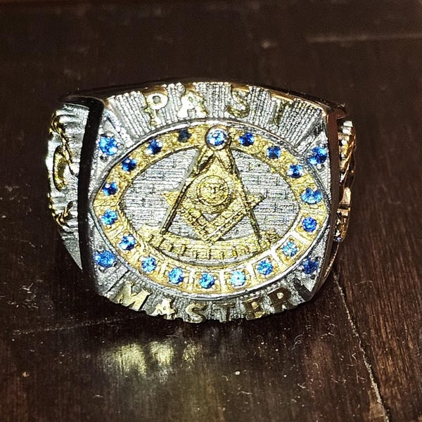 Masonic Ring Design for Men, 10k Gold Ring, Blue Star Sapphire Masonic ...