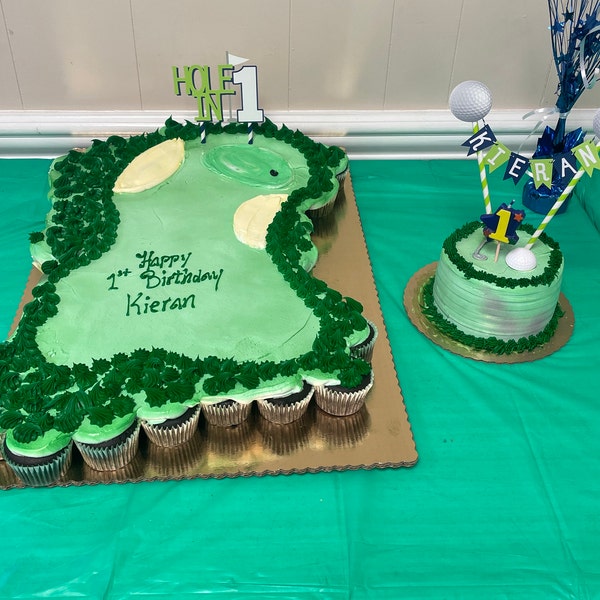 Golf Ball Cake Bunting Topper & Hole-in-1 Cake Topper (2 Pc Set) Little ...