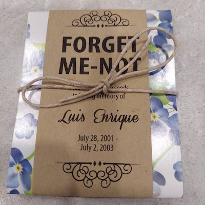 Personalized Memorial Forget-me-not Seed Packets With Blue Floral Wrap ...