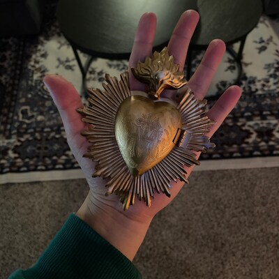Sacred Heart, Milagro Heart, Antique Gold Heart Box, Catholic Heart ...
