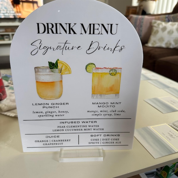 Signature Cocktails Bar Sign, Bar Menu, Acrylic Arch Wedding Bar Sign ...