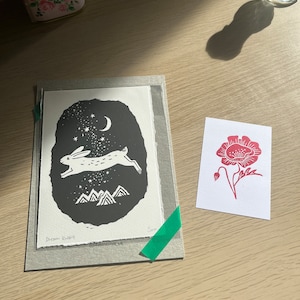 Moonlight Field Linocut Print, Night Field With Moon and Stars Print ...