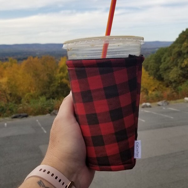 Checkers Flannel or Cotton Insulated Iced Coffee Cozy, Hot Coffee Cozy ...