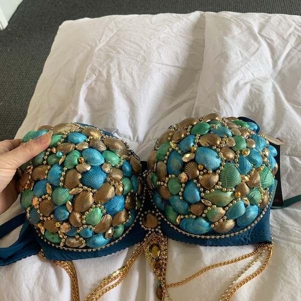 Mermaid Bra Seashell Top Siren Shell Gold Pink Dance Fishnet Star Raw ...