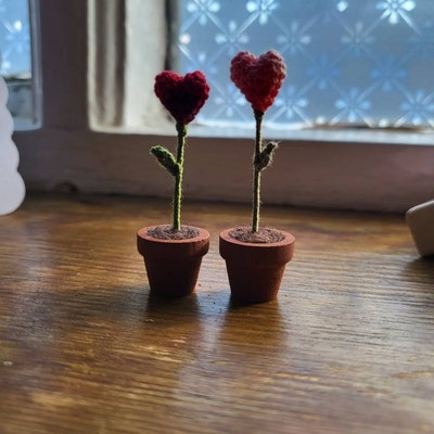 Valentine Gift Heart, One Miniature Crochet Heart in the Pot, Mother's ...
