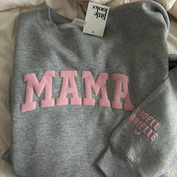 Pink Puff Mama Sweatshirt With Kids Names | Puff Letters | Embossed ...