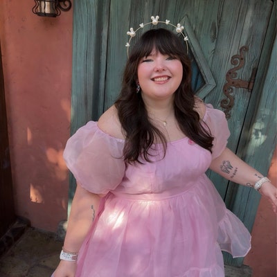 White Princess Miss Mouse Veil Hat Headband. Floral Embroidery Hair ...