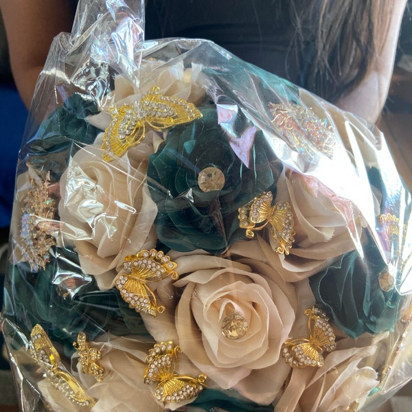 Navy/ Champagne Quinceañera Ramos, Bouquet, Navy Blue and Champagne ...