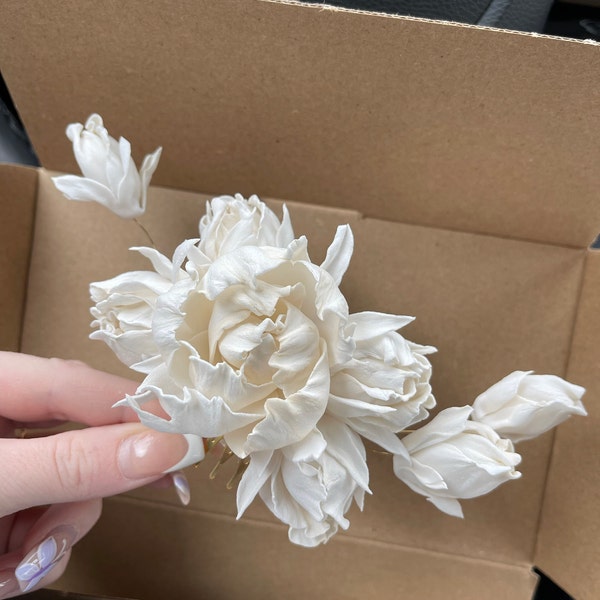 Spanish Bun Hairstyle Flower Pin Wedding Hair Accessory Ivory Peony ...