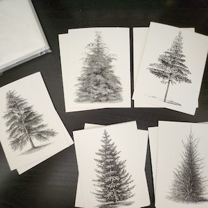 Pine Tree Note Card Set of 10 in White or Light Ivory With Matching ...