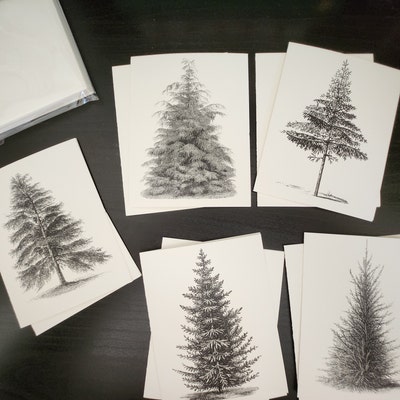 Pine Tree Note Card Set of 10 in White or Light Ivory With Matching ...