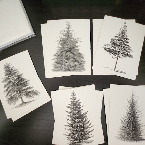Pine Tree Note Card Set of 10 in White or Light Ivory With Matching ...