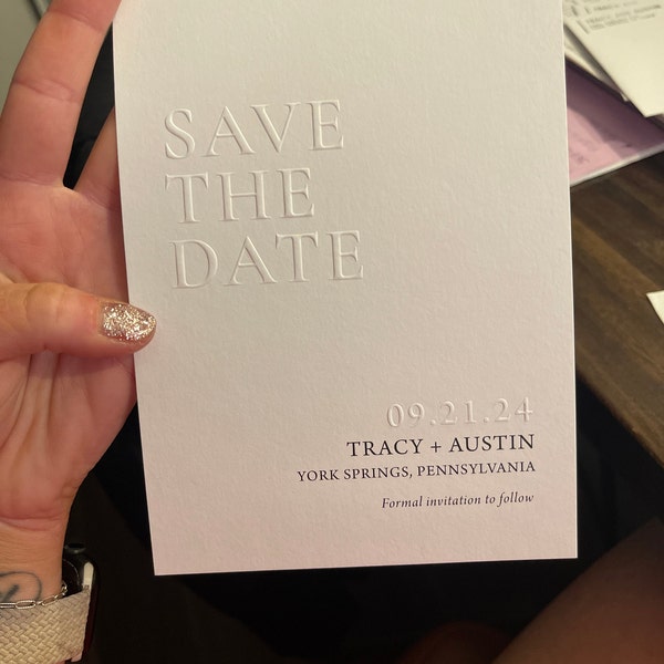 Blind Embossed Save the Date Card, Minimalist Invitation, Luxury ...