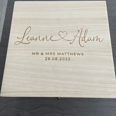 Engraved Heart Couple Keepsake Box, Personalised Wooden Wedding Memory ...
