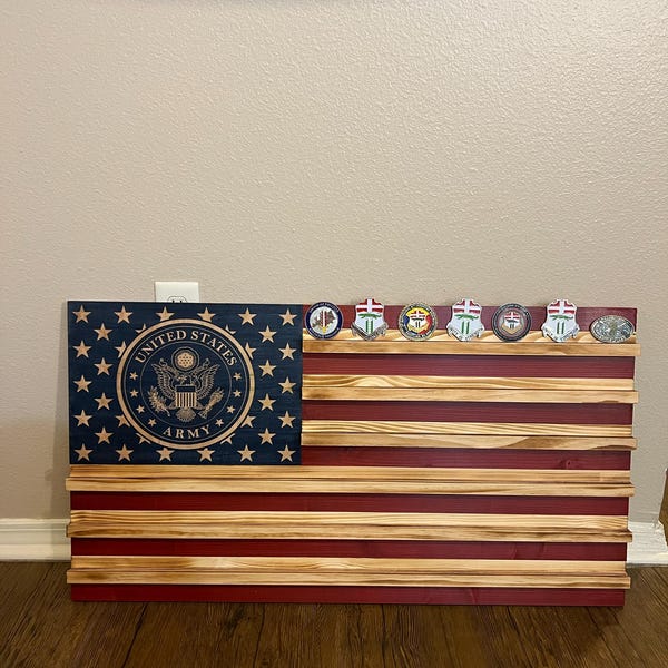 Handcrafted Rustic American Flag Challenge Coin Display: 37x19" - Etsy