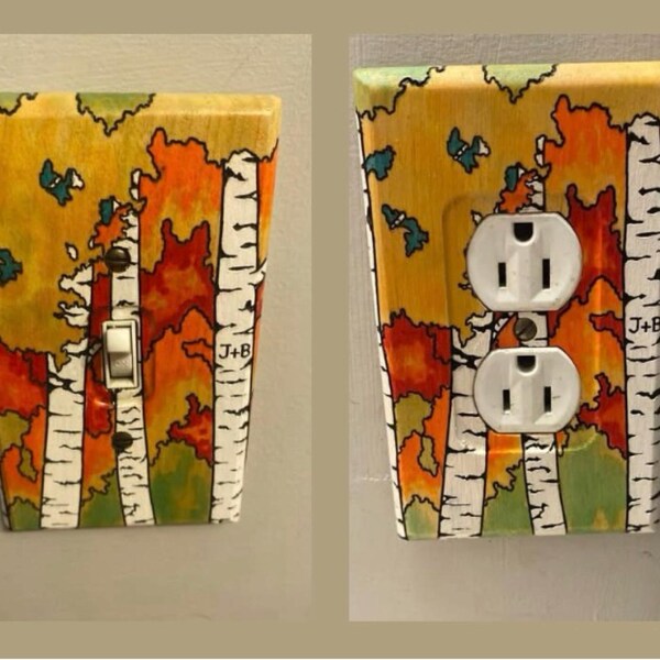 Birch Tree Light Switch Cover Plate - Hand Painted Fall Light Switch ...