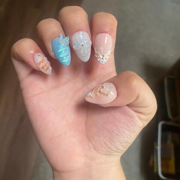 Beach Nails Design, Summer Shell Nails, Handmade Ocean Press on Nails ...