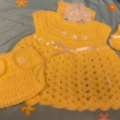 Crochet White and Pink Newborn Dress Set Baby Dress, Headband, Mary ...