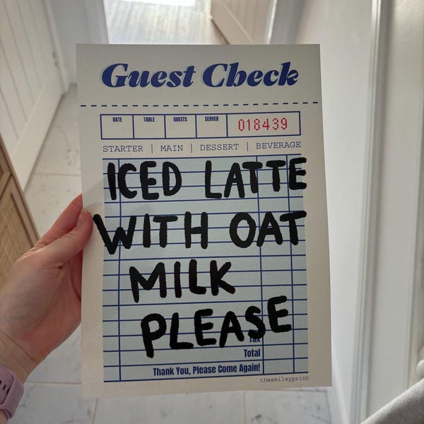 Guest Check Poster | "iced Latte With Oat Milk Please" | Home Decor Art ...