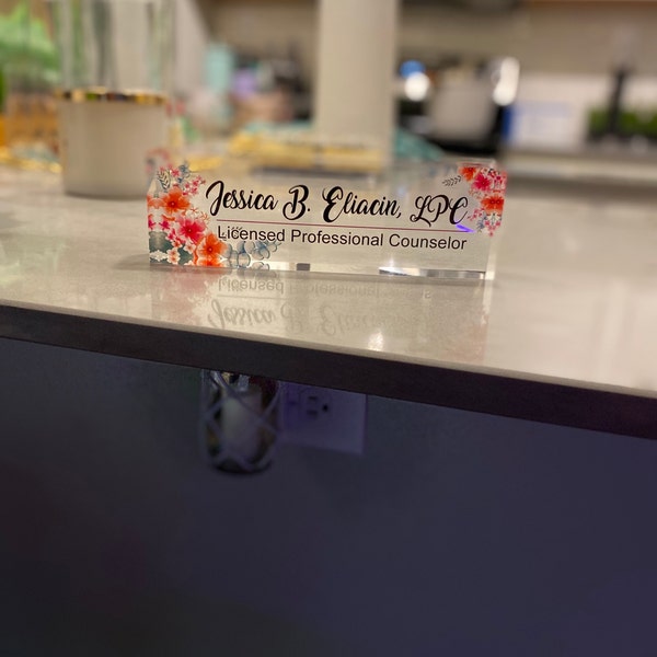 Personalized Name Plate for Desk | Flowers Wild Design on Clear Acrylic ...