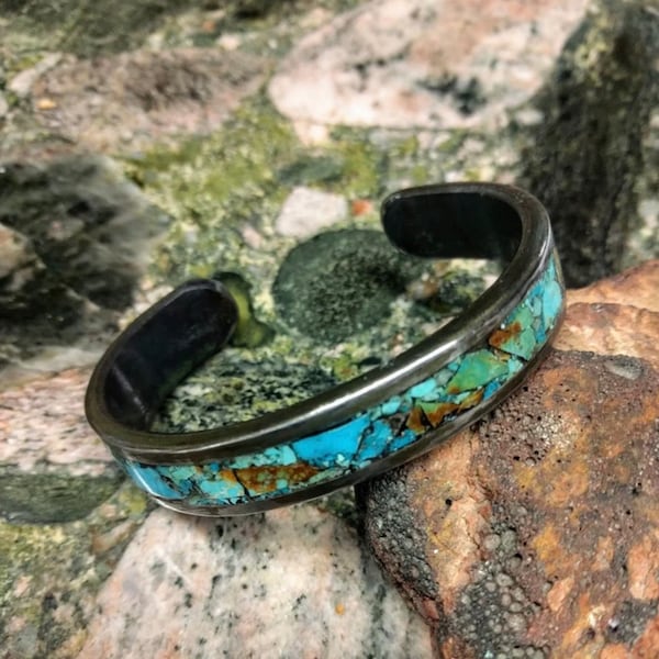 3/4" Titanium Cuff Bracelet. Kingman Turquoise Inlay. 5.25 Mm X 20 Mm ...