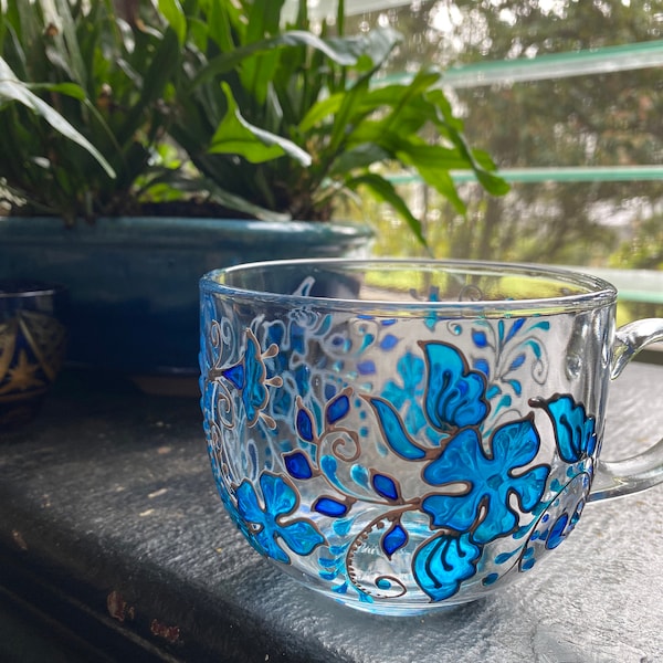 Stained Glass Coffee Cup 17 Oz ( 500 Ml)and Saucer Hand Painted Tea Set ...