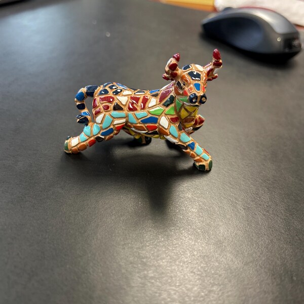 Mosaic Blue Bull Statue With Big Horns Made With Marble Dust and With ...