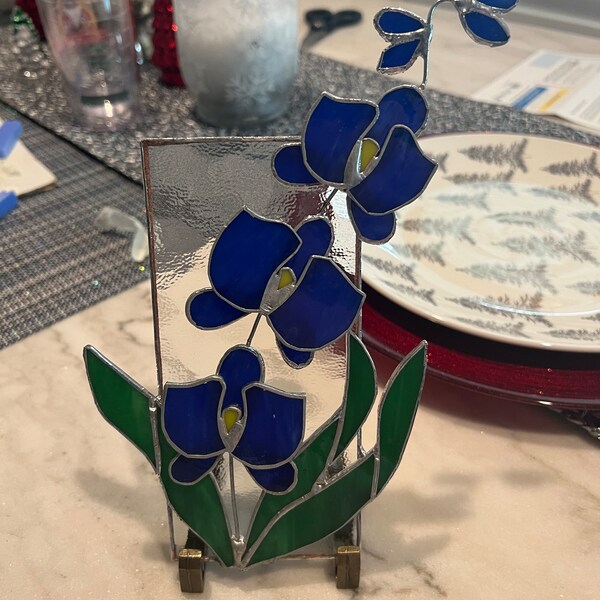 Stained Glass Orchid Panel With Stand • 3D Stained Glass Home Decor ...