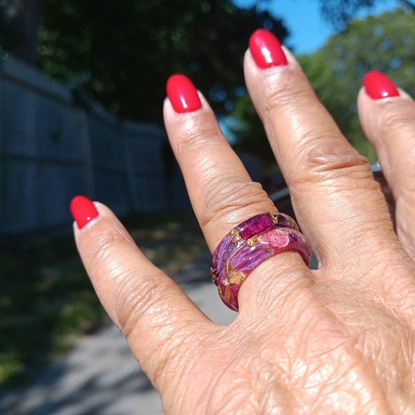 Purple Orchid Ring, Pink Orchid Resin Ring With Real Pressed Petals ...