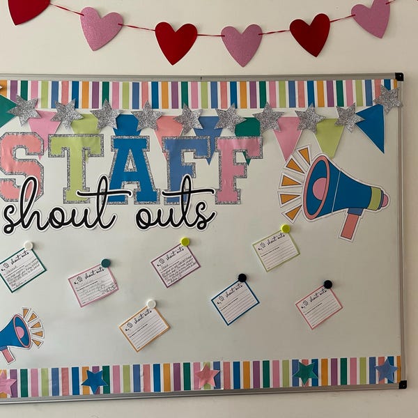 Staff Shout Out Bulletin Board Kit in Megaphone Varsity Theme (digital ...