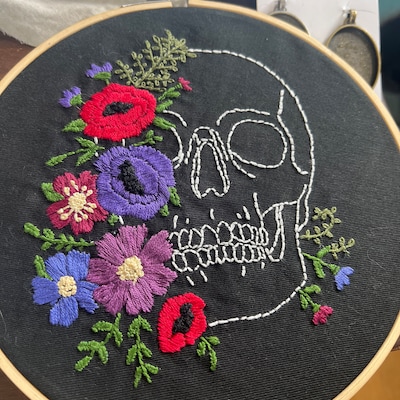 Skull Flower Embroidery Pattern Hand Embroidery Pattern Boho Embroidery Designs PDF Embroidery ...