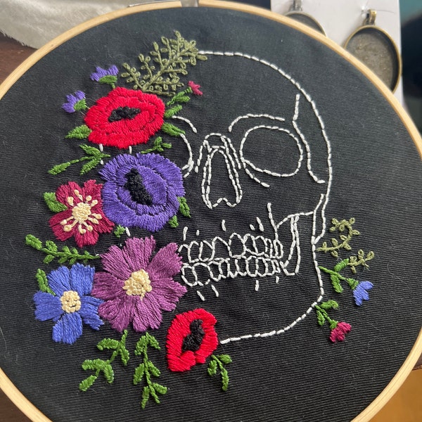 Skull Flower Embroidery Pattern - Hand Embroidery Pattern - Boho ...