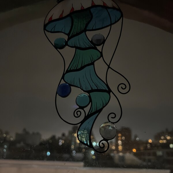 Jellyfish Stained Glass Sun Catcher Window Hanging Home Decor Ocean Sea ...