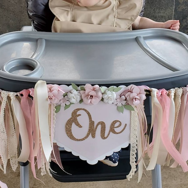 Blush 1st Birthday High Chair Banner, ONE Banner, Baby Girl Banner ...