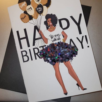 Happy Birthday Card Black Greeting Cards Embellished Cards Black Woman ...