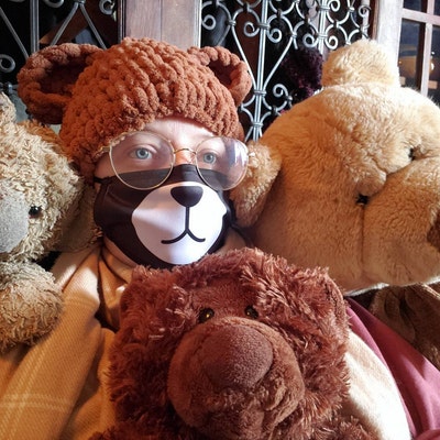 Cartoon Bear Face Mask, Reusable Cotton Face Mask With Elastic Ear Loop ...