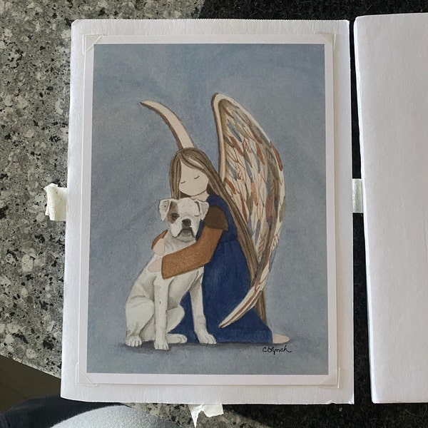 White Boxer Cradled by Angel / Lynch Signed Folk Art Print Pet Loss ...