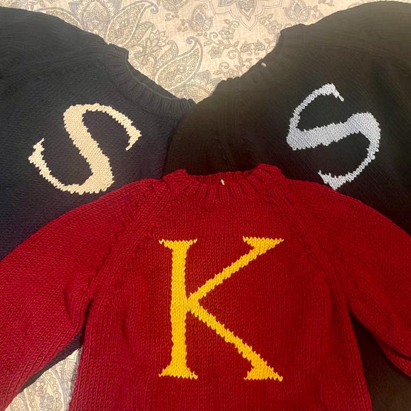 Monogram Weasley Jumper Letter Magic Gift Handmade Custom Wool Sweater ...