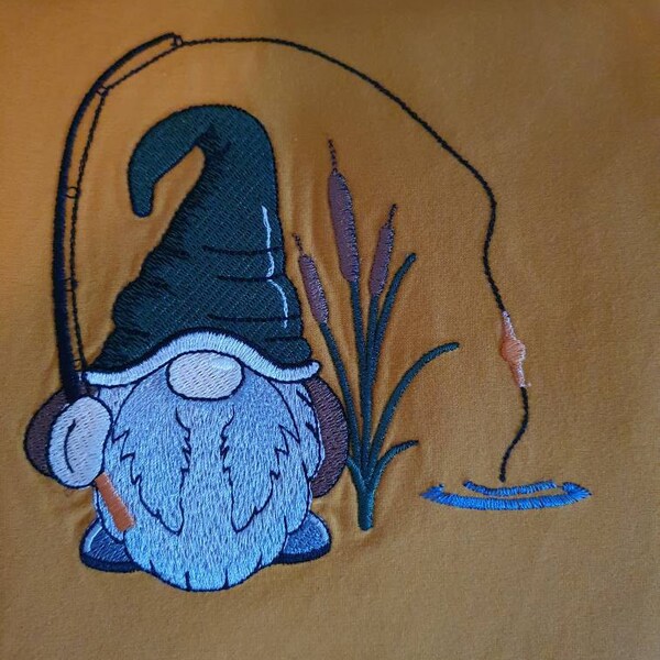 Fishing Gnome Embroidery Design, Fisher Embroidery, Angler Embroidery ...