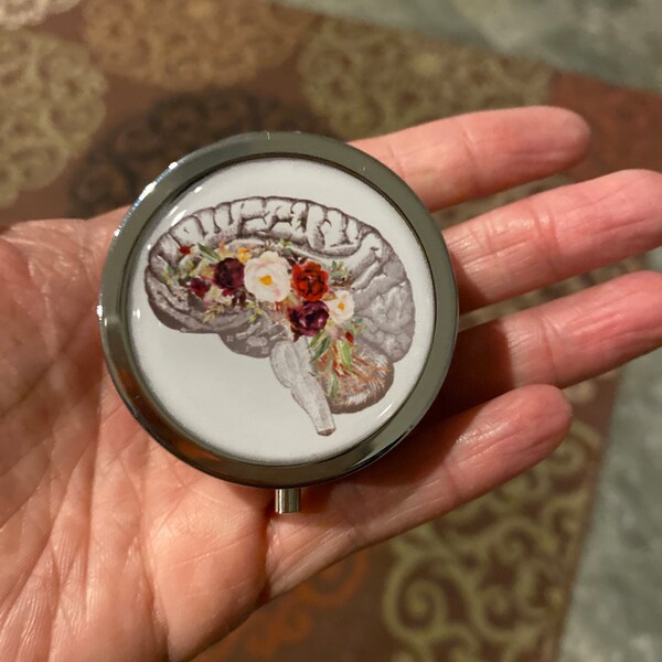 Floral Human Brain Pill Box, Floral Brain Pill Case, Trinket Box ...