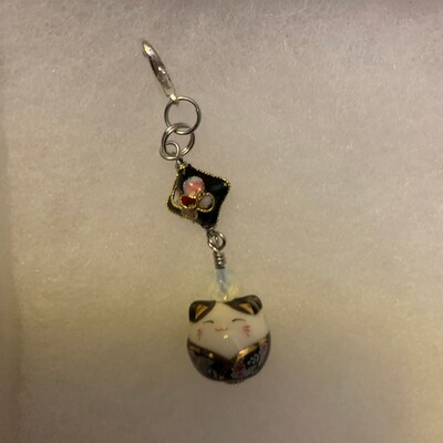 Custom Name Charm Kawaii Cat Phone Charm Black Maneki Neko Phone Charm ...