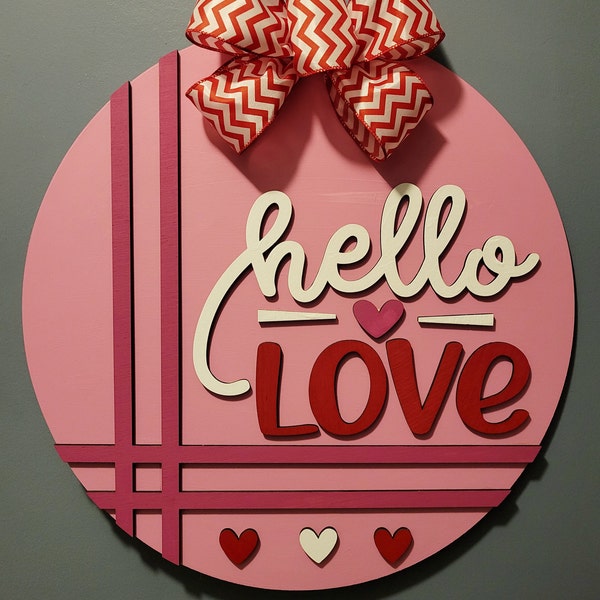 Hello Love Sign SVG, Valentine Door Hanger, Valentines Day Welcome Door ...
