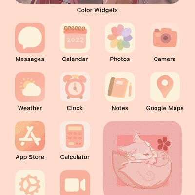 Cute Peach Orange Hand Drawn Ios & Android App Icons Home Screen Set ...
