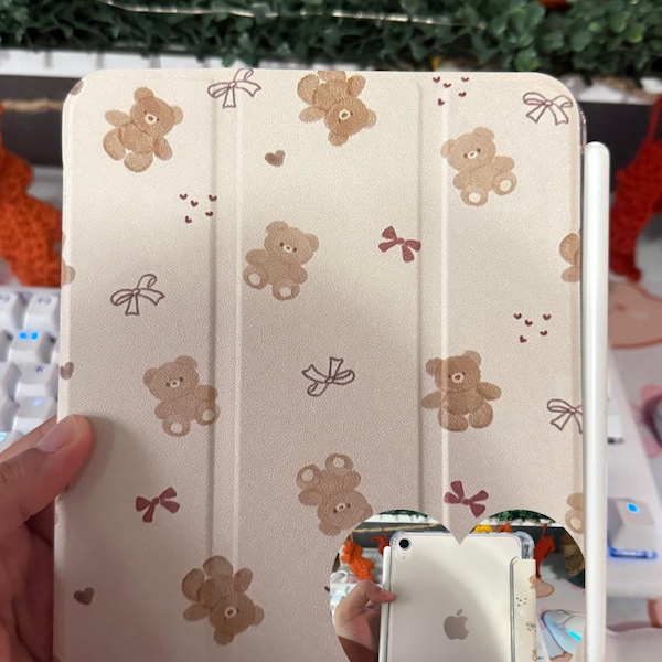 Flower Cherry Bow Pink Cute iPad Case With Pencil Holder for 2024 Air 6 ...