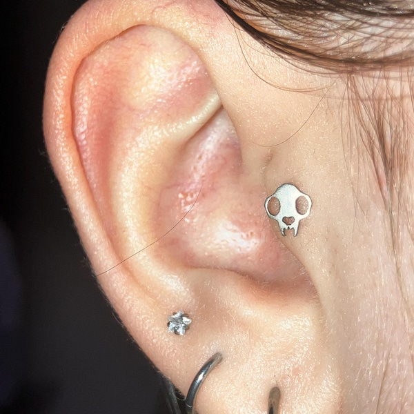Cat Skull Silhouette Stud for Helix, Tragus, Conch + Nose Piercings ...