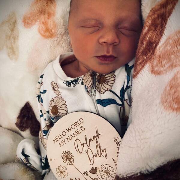 Hello World Wooden Disc Wooden Baby Announcement Baby Arrival Sign ...