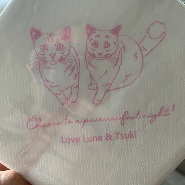 Custom Illustrated Cat Wedding Napkins,custom Pet Engagement Napkins ...